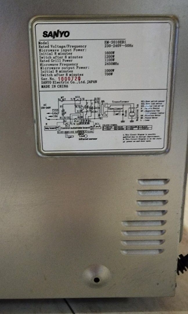 SANYO Microwave EM-3010EB1 (Grill/Bake, Steam, microwave), TV & Home Appliances, Kitchen ...