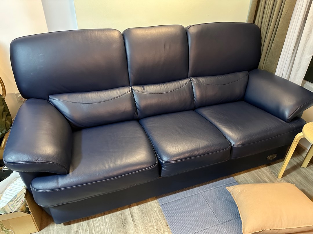 Seahorse navy blue 3 seater sofa, Furniture & Home Living, Furniture ...