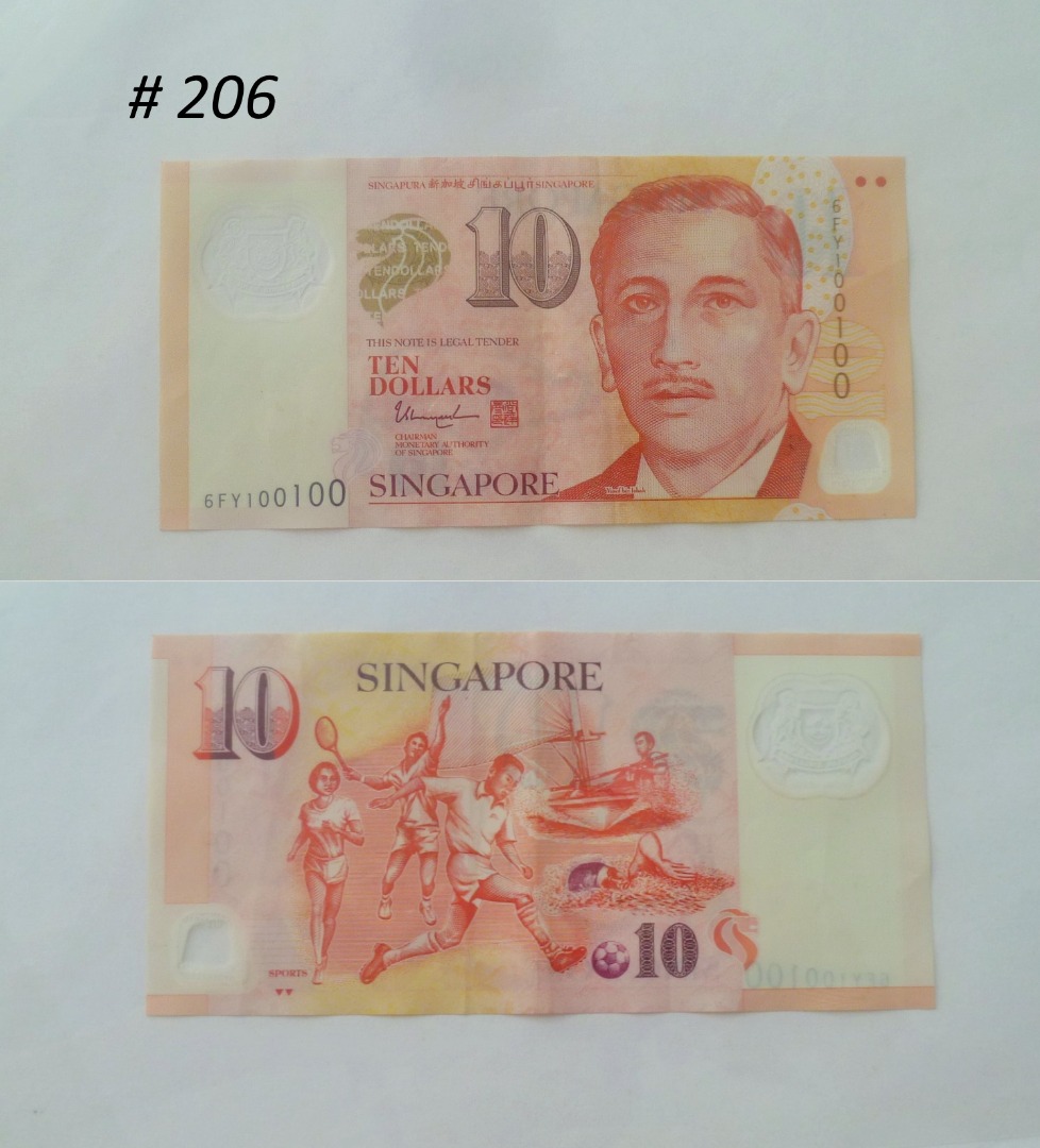 Singapore Polymer Portrait Series $10 Banknote Golden Number (100100 ...