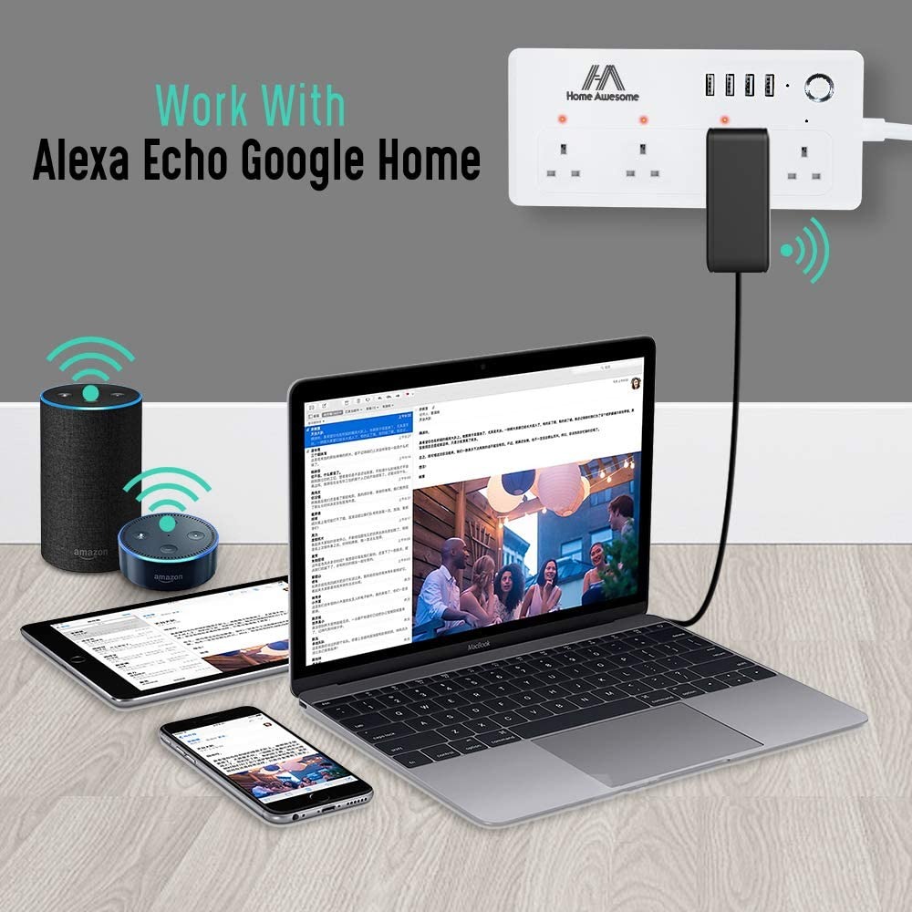 Smart Power Strip WiFi Plug Surge Protector, Extension Lead with 4 ...