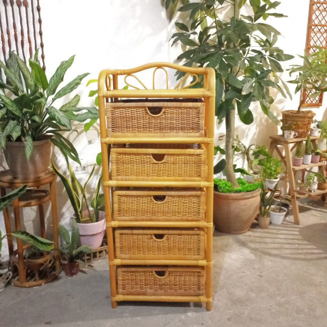 Tall 5 layer rattan drawer bentwood wicker farmhouse cottagecore shabby ...