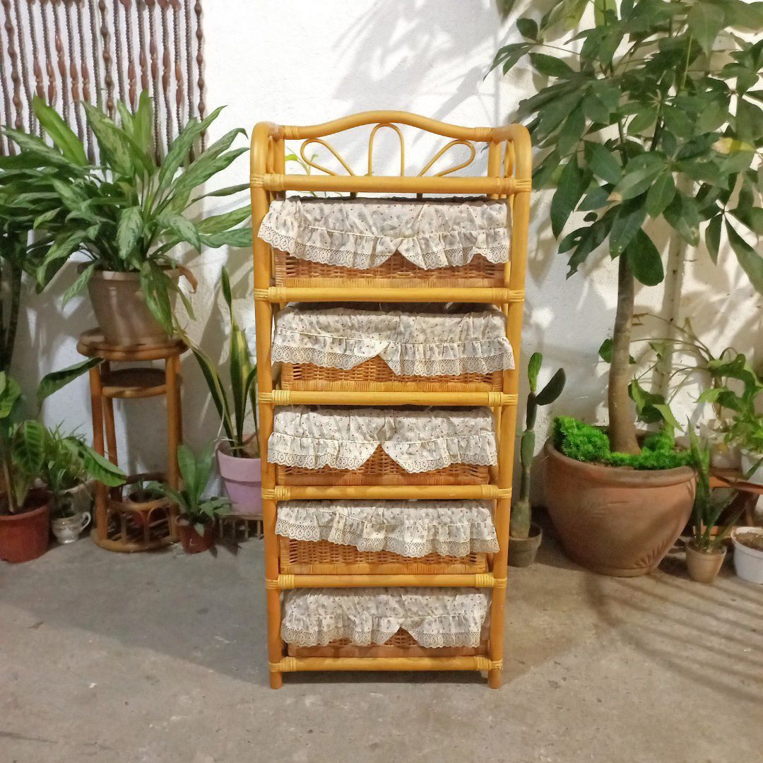 Tall 5 layer rattan drawer bentwood wicker farmhouse cottagecore shabby ...