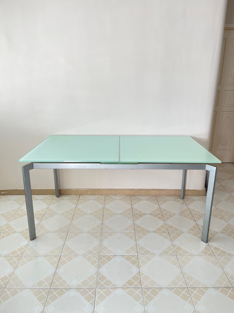 Tempered glass extendable Dining Table 1.6m, Furniture & Home Living ...