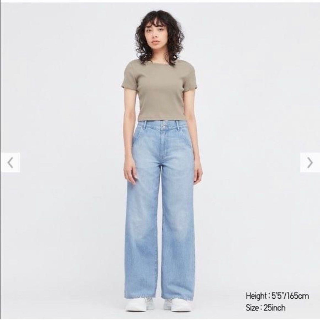 UNIQLO Wide Flare Jeans in 63 Blue, Women's Fashion, Bottoms, Jeans ...