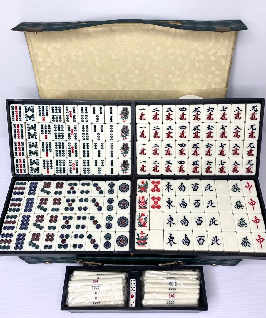 Vintage Japanese Mini Mahjong Full Set with case (Dark Emerald Green ...