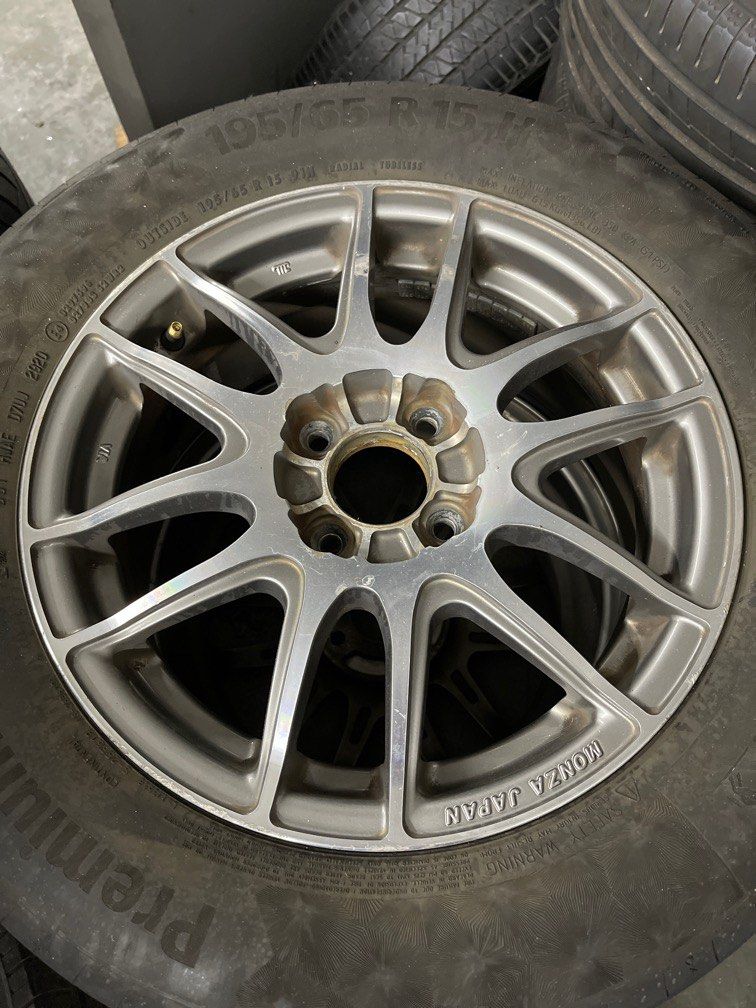 Used 4/100 replica 15 inch rims, Car Accessories, Tyres & Rims on Carousell