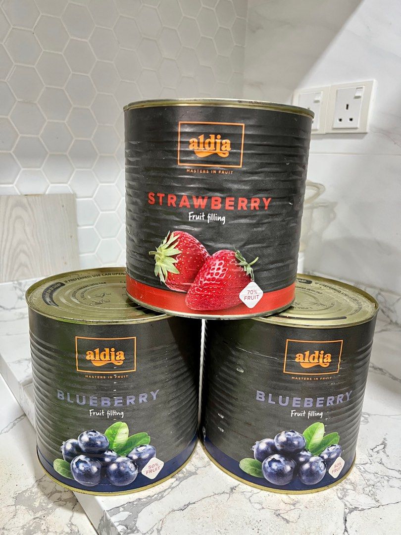 Aldia Fruit Filling 3 tins - Strawberry & Blueberry, Food & Drinks ...