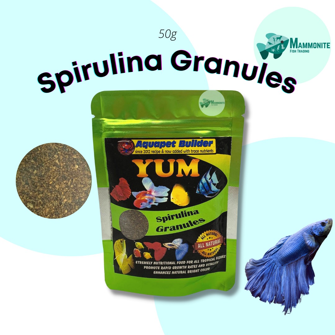 Aquarium YUM Spirulina Granules Fish Food 50 grams, Pet Supplies, Pet Food on Carousell