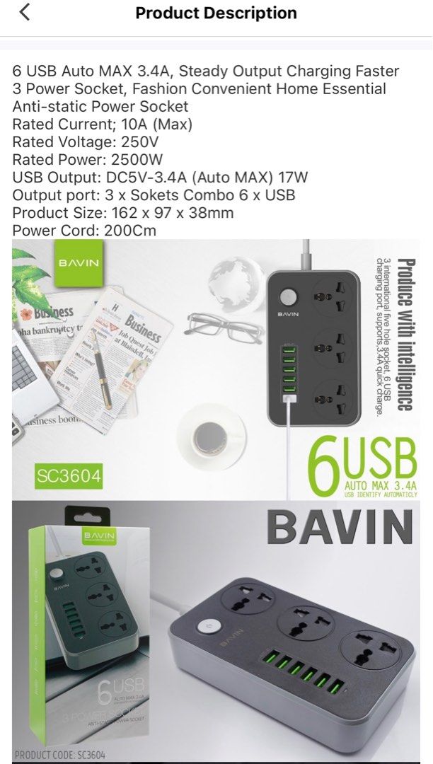 Bavin 6USB with power socket, Furniture & Home Living, Home Improvement ...