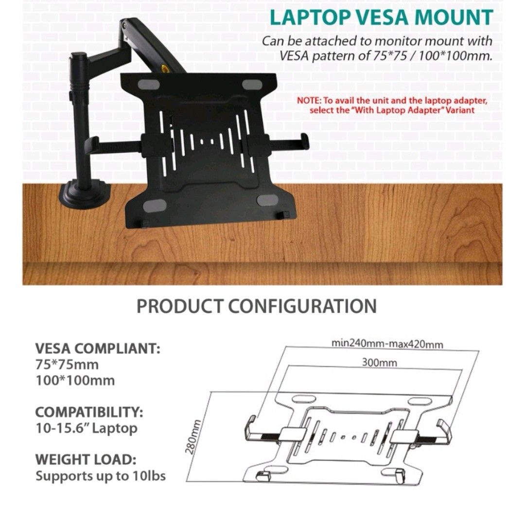 (Bracket Only) Steel Laptop Bracket Laptop VESA Mount Adapter for ...