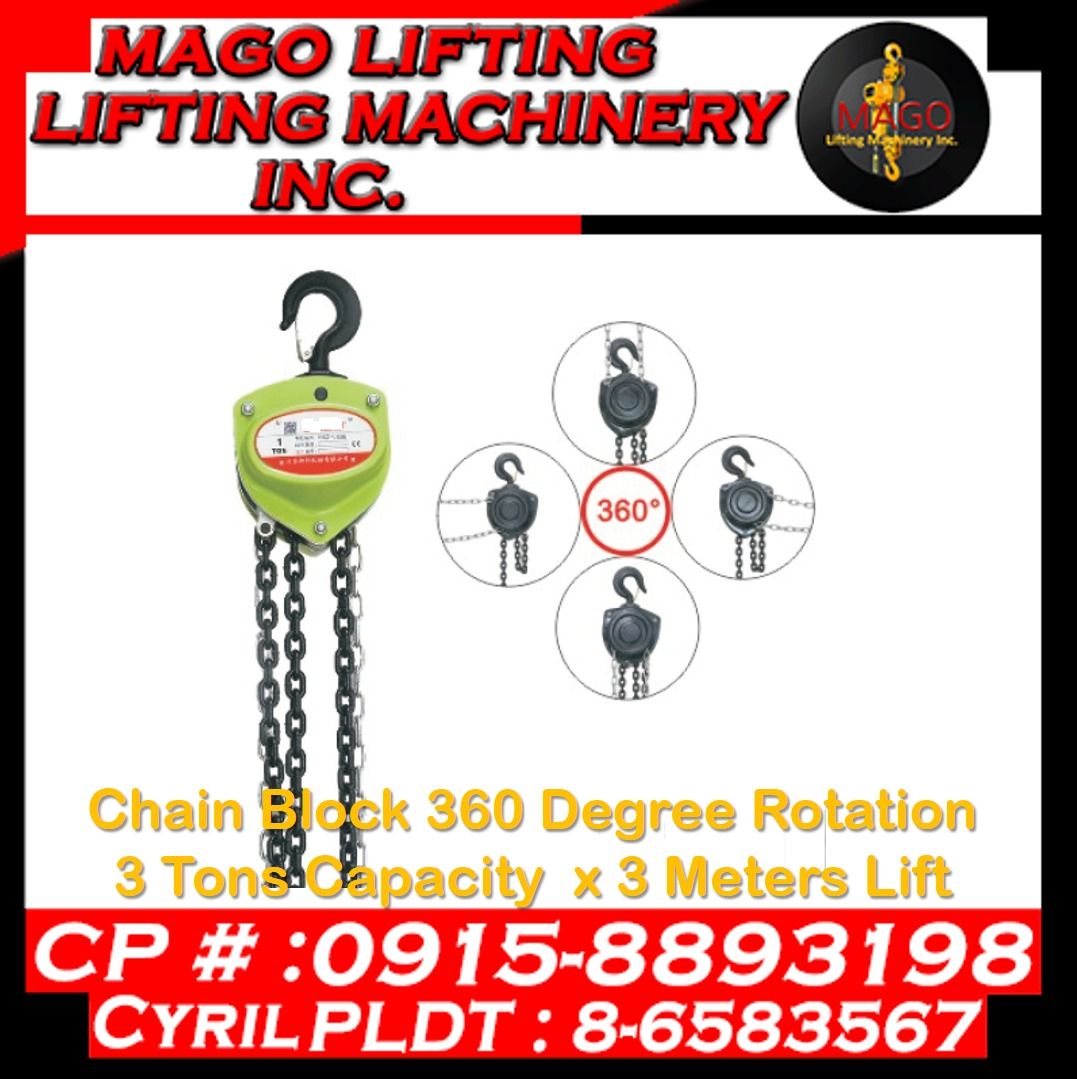 Chain Block 360 Degree Rotation 3 Tons Capacity x 3 Meters Lift ...
