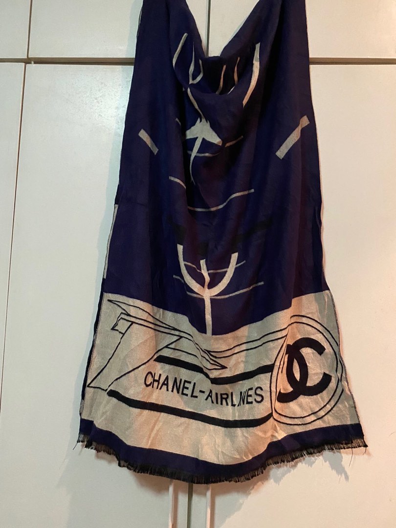 Chanel Airlines wool shawl, Women's Fashion, Tops, Others Tops on Carousell