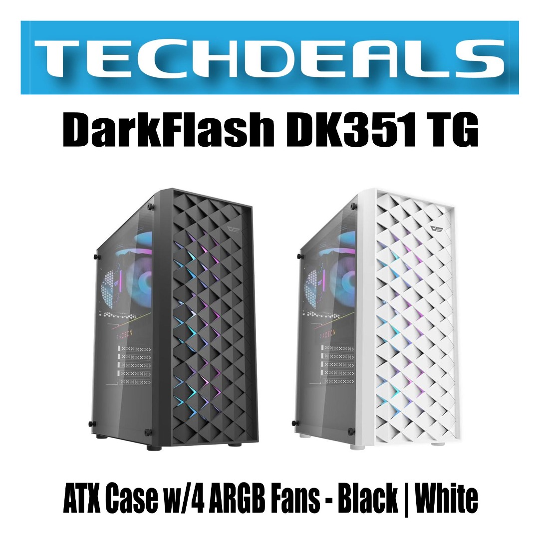 DarkFlash DK351 TG ATX Case w/4 ARGB Fans - Black | White, Computers ...