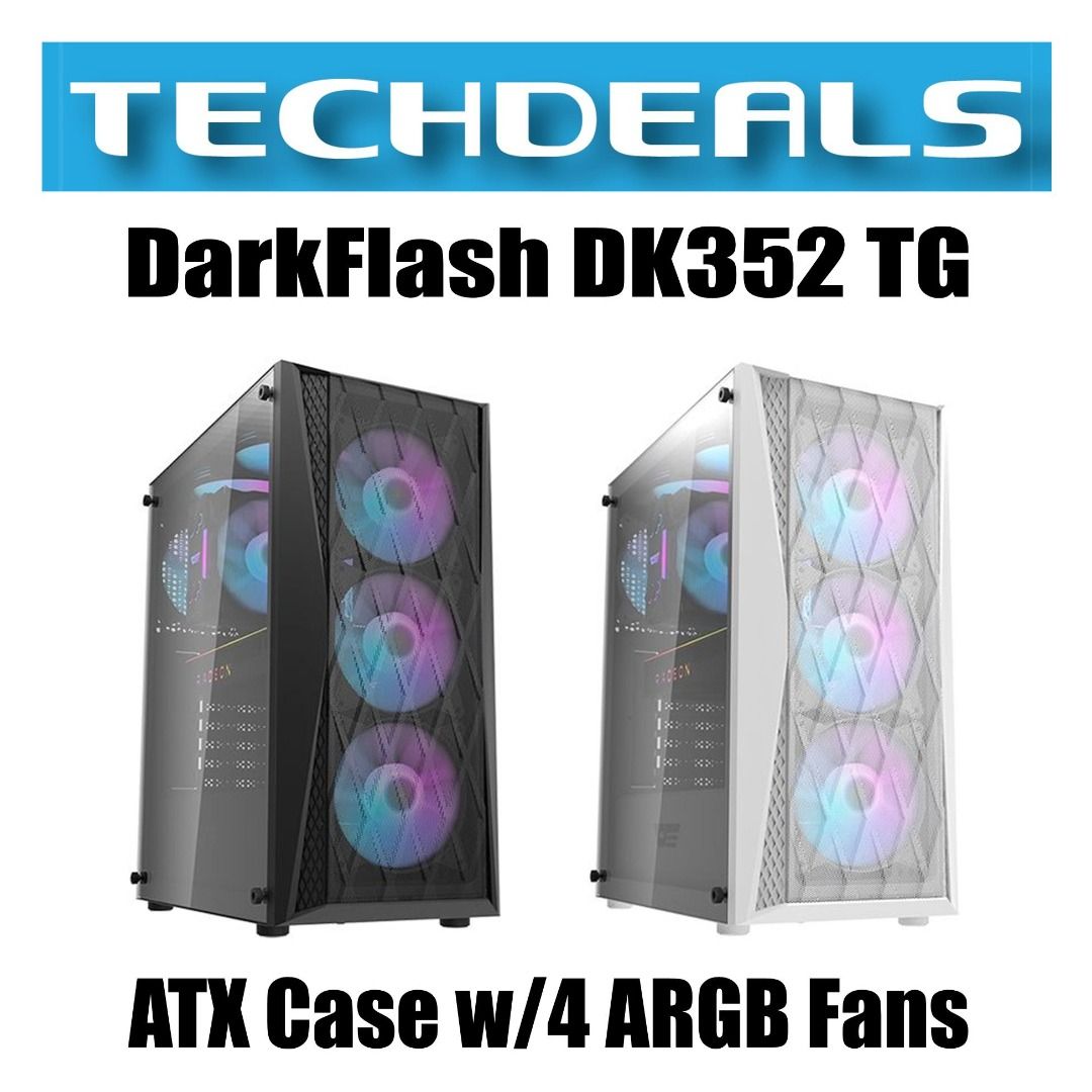 DarkFlash DK352 TG ATX Case w/4 ARGB Fans - Black | White, Computers & Tech, Parts & Accessories ...