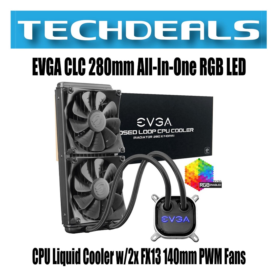 EVGA CLC 280mm All-In-One RGB LED CPU Liquid Cooler w/2x FX13 140mm PWM ...