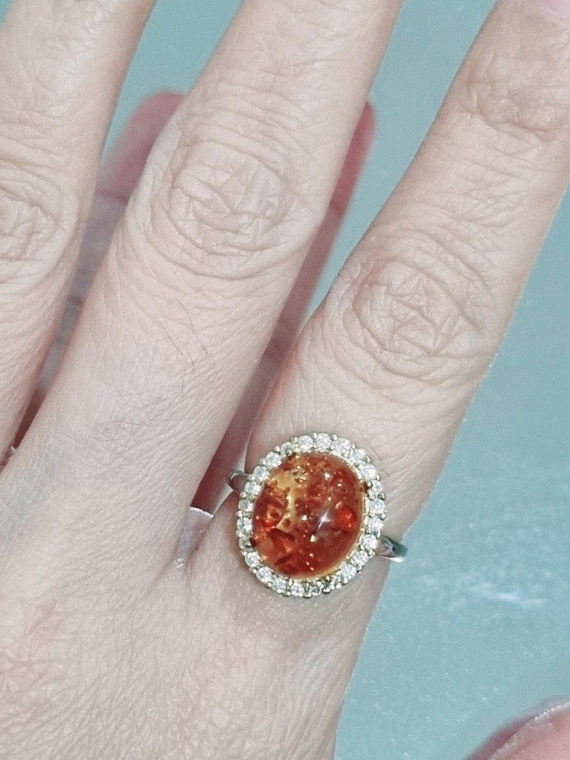 Flower Amber Stone Ring, Women's Fashion, Jewelry & Organizers, Rings ...