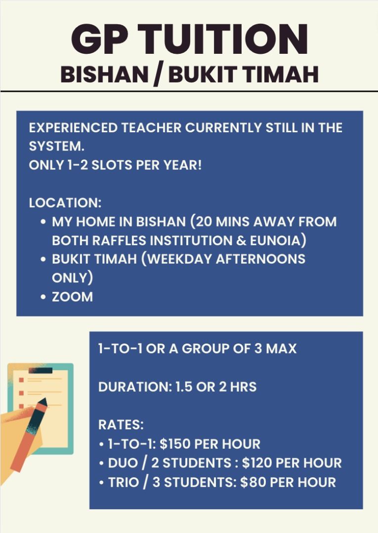 General Paper Tuition (Bishan / Bukit Timah / Online), 2 slots per year ...