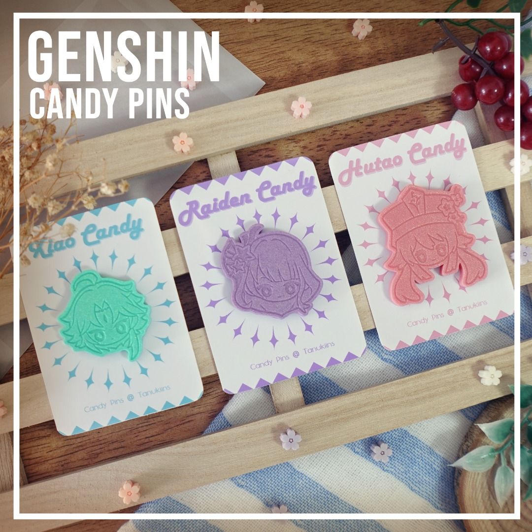 Genshin Impact Pins Candy inspired - Xiao, Raiden Shogun and Hutao ...