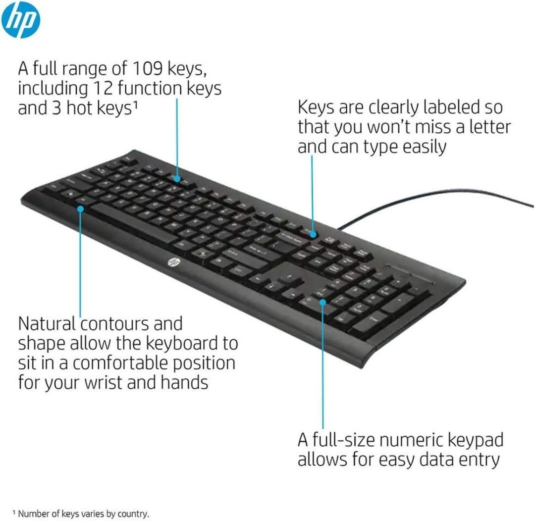 HP Wired USB Keyboard K1500 (Black) (H3C52AA#ABA), Computers & Tech ...