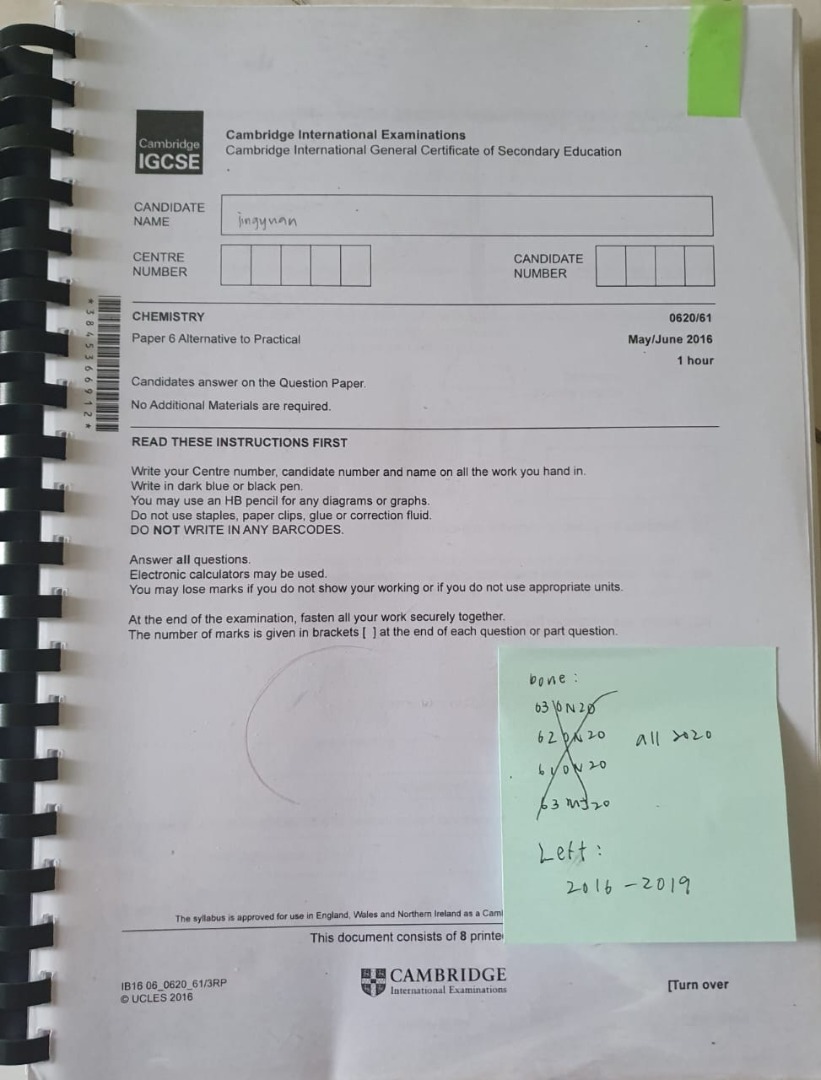 IGCSE Chemistry Pass year papers 2016-2020, Hobbies & Toys, Books ...