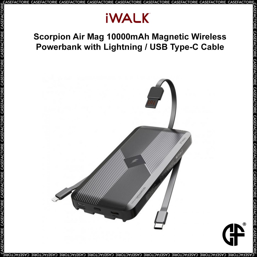 iWalk Scorpion Air Mag 10000mAh MagSafe Magnetic Wireless Powerbank with Lightning / USB Type-C ...