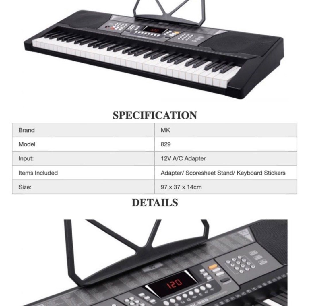 Keyboard with stand MK829, Hobbies & Toys, Music & Media, Musical ...