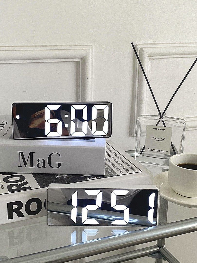 LED mirror clock, Furniture & Home Living, Home Decor, Clocks on Carousell