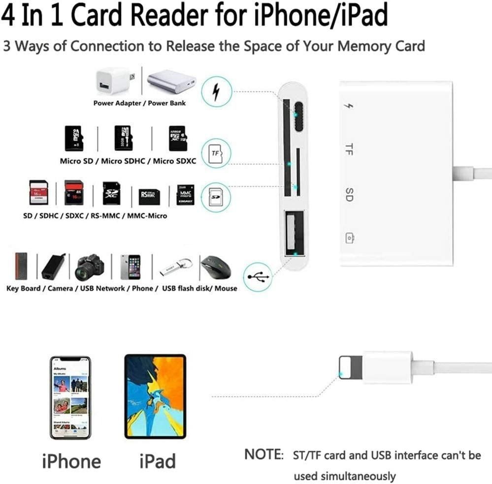 Lightning Adapter for SD TF Card Reader, Rosyclo Apple MFi Certified 4 ...