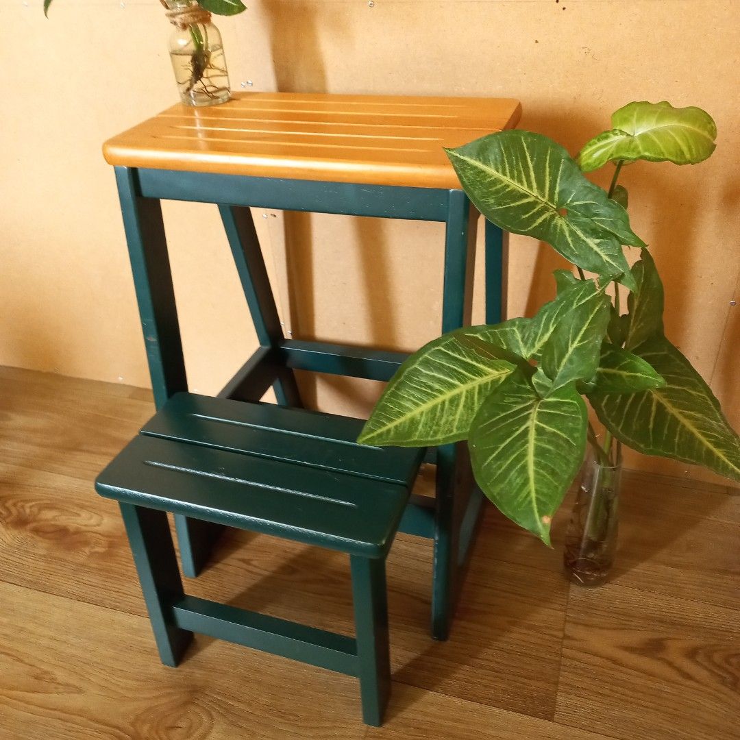 Multifunctional green solid wood 2-step folding ladder chair step stool ...