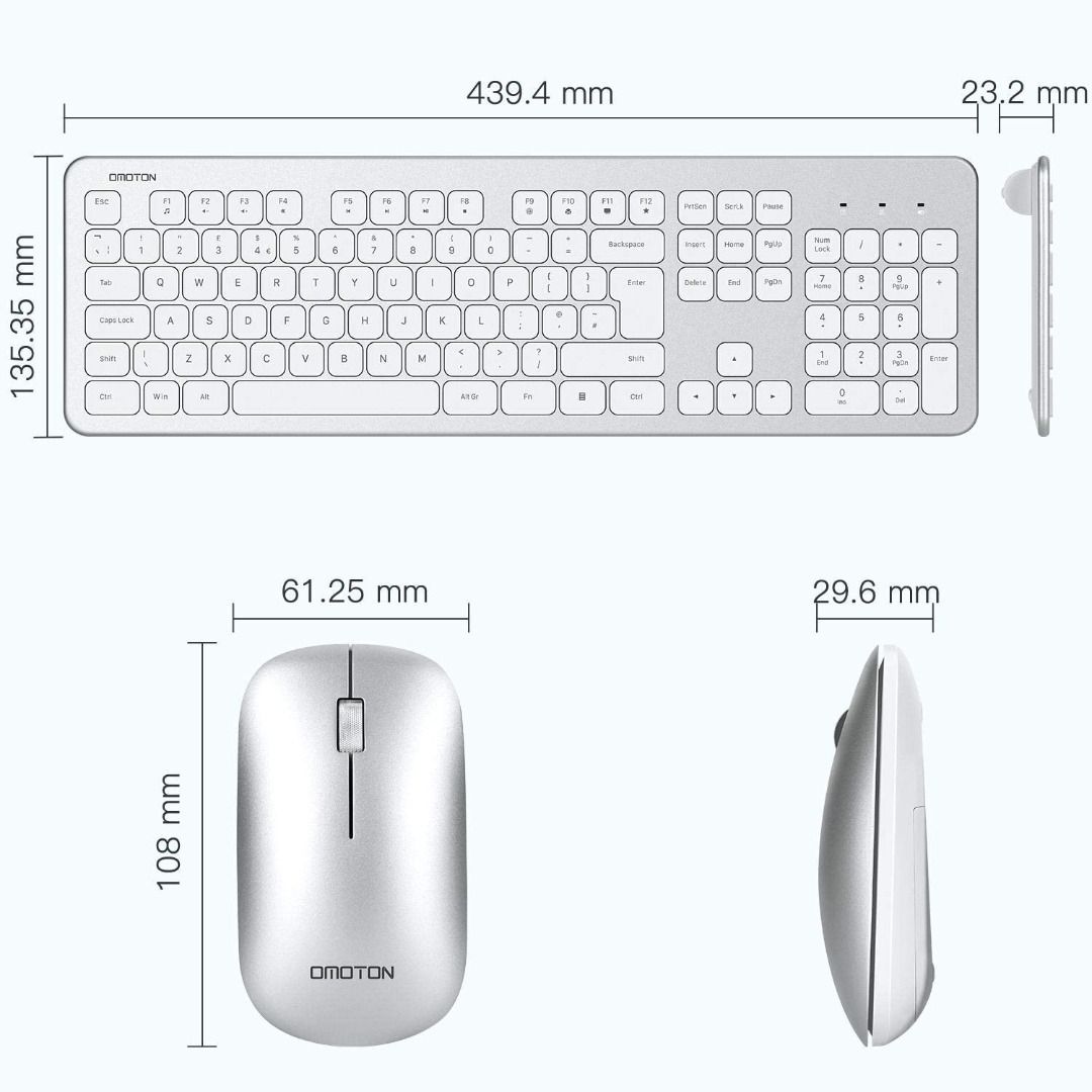 OMOTON Wireless Keyboard and Mouse Combo for Windows - 2.4G Full-Size Keyboard, 3 DPI Adjustable ...