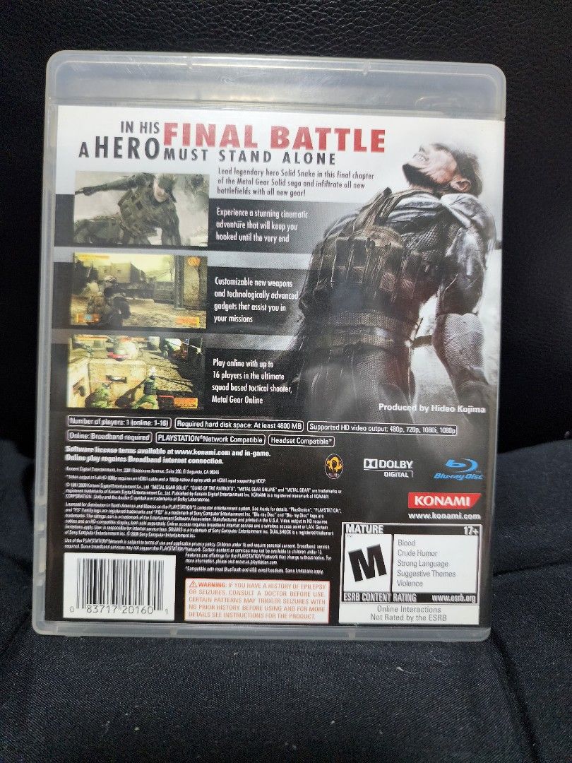 Playstation 3 Ps3 game - Metal Gear Solid 4 MGS4 Guns of The patriot ...