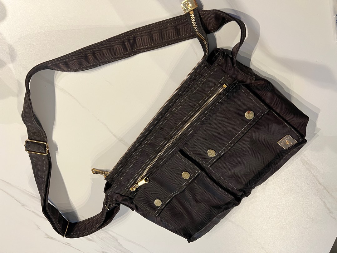 Porter International Sling Bag with gold trim, Men's Fashion, Bags, Sling Bags on Carousell
