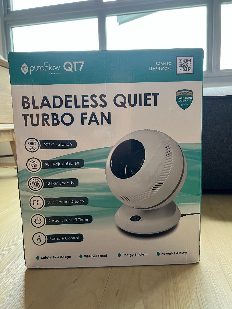 PureFlow QT7 Bladeless Quiet Turbo Fan, Furniture & Home Living ...