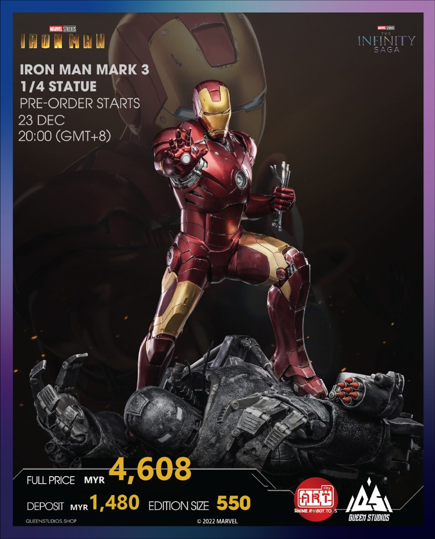 Queen Studios - Iron Man Mark 3 - 1/4th Scale Statue, Hobbies & Toys ...
