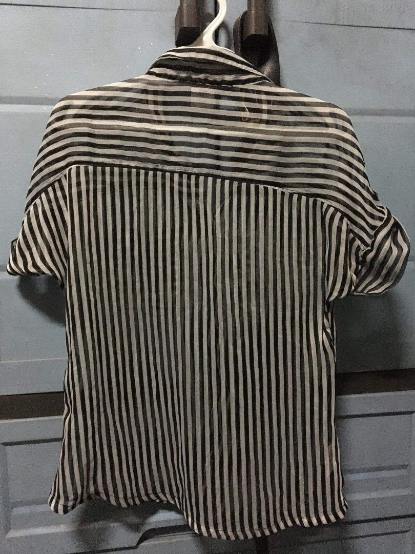 See-through checkered polo with inner sando (black), Women's Fashion ...