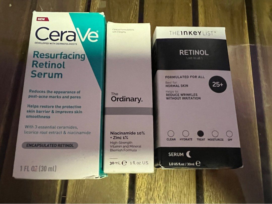 Skin Care Products: Cerave Retinol, The Ordinary Niacinamide, The Inkey ...