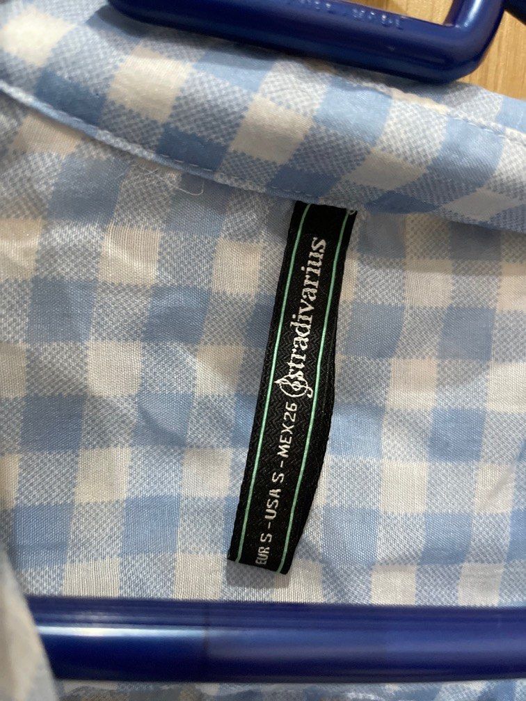 Stradivarius Blue Checkered Top, Women's Fashion, Tops, Longsleeves on ...