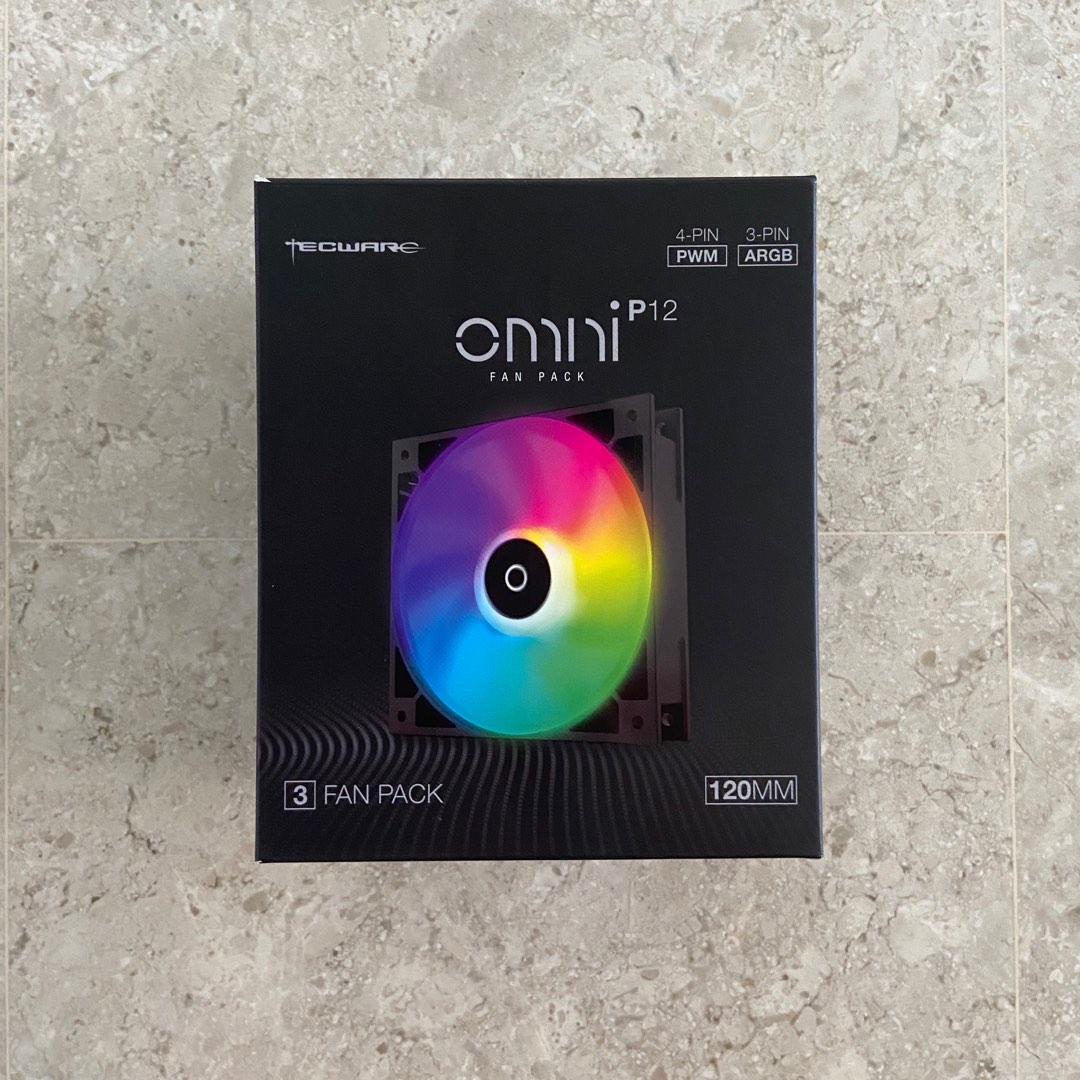 Tecware Omni P12 Fan x3, 4-pin PWM 3-pin ARGB - Black (120mm, 25mm ...