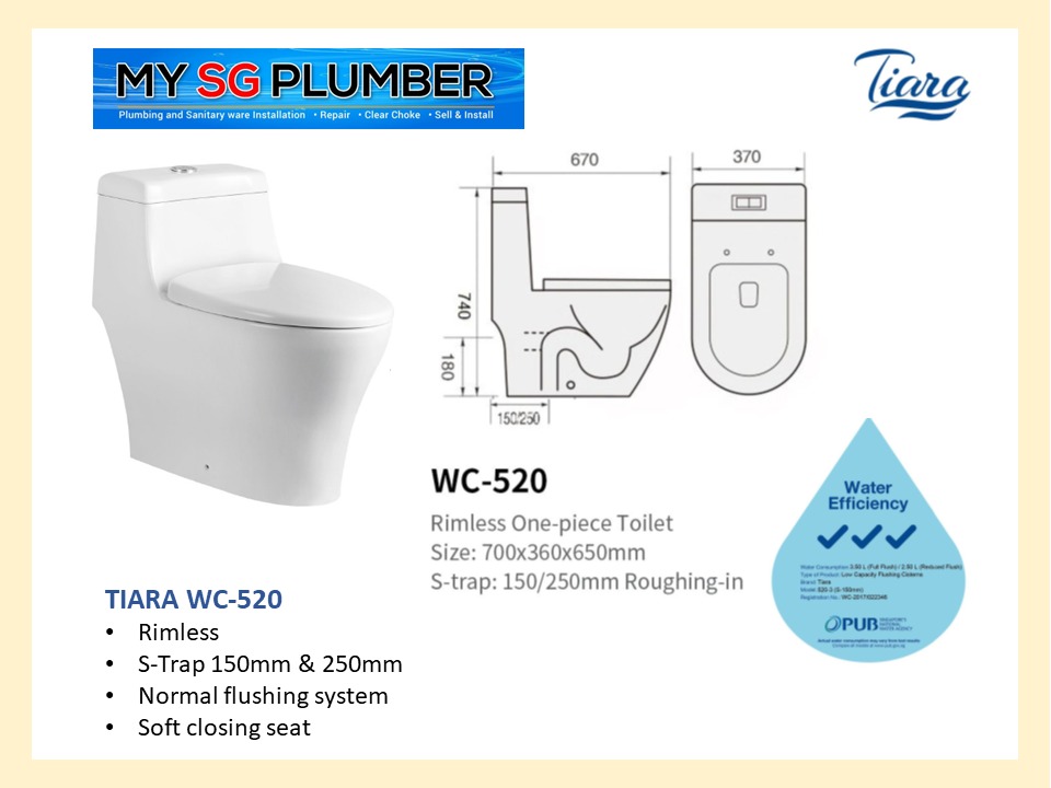 TIARA WC-520 RIMLESS TOILET BOWL, Furniture & Home Living, Bathroom ...