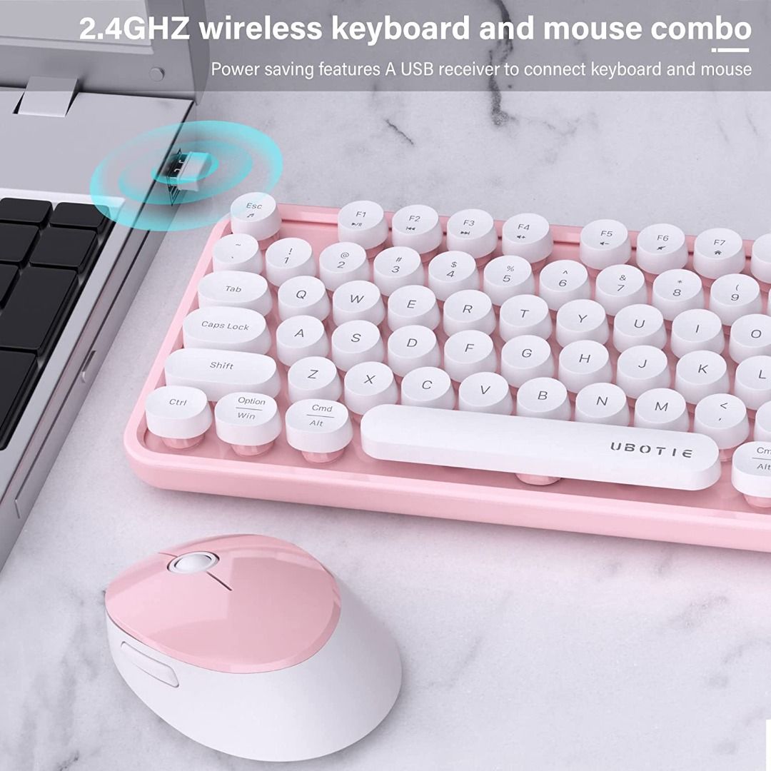 Ubotie Colorful Computer Wireless Keyboard Mouse Combos Typewriter Flexible Keys Office Full