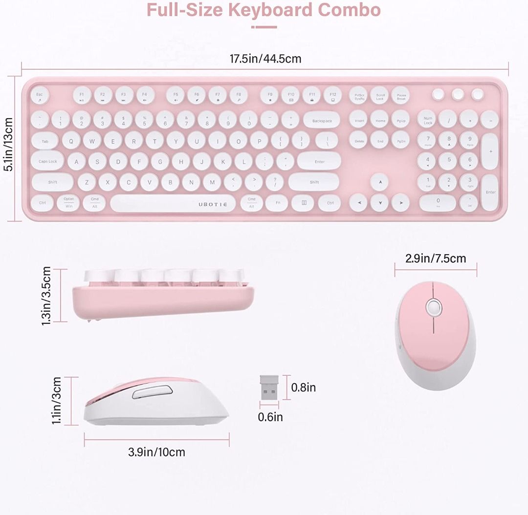 Ubotie Colorful Computer Wireless Keyboard Mouse Combos Typewriter Flexible Keys Office Full
