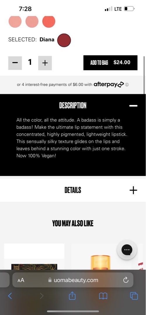 Uoma beauty BADASS ICON MATTE LIPSTICK shade diana retain value $24 ...