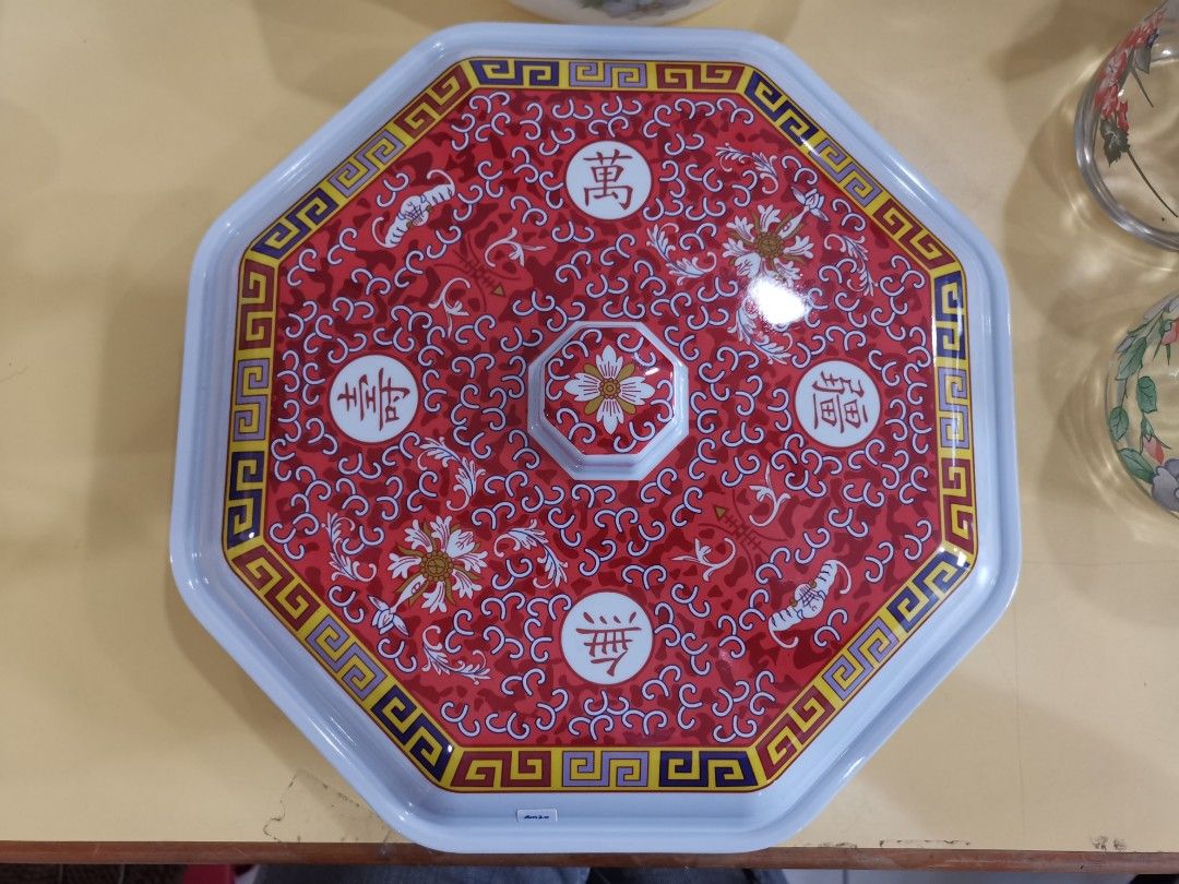 Vintage Chinese Longevity Without Border Design Hexagon Melamine ...