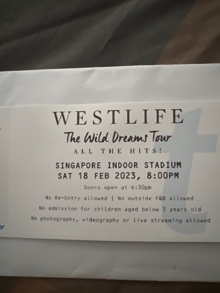 Westlife concert CAT 3 section 219 ticket x1 for 18 February, Tickets ...