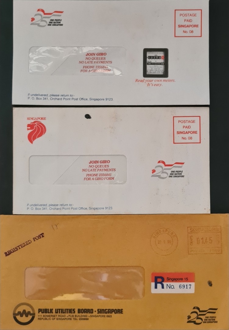 1990 a group of 3 letter envelopes all printed slogan "25th One People ...