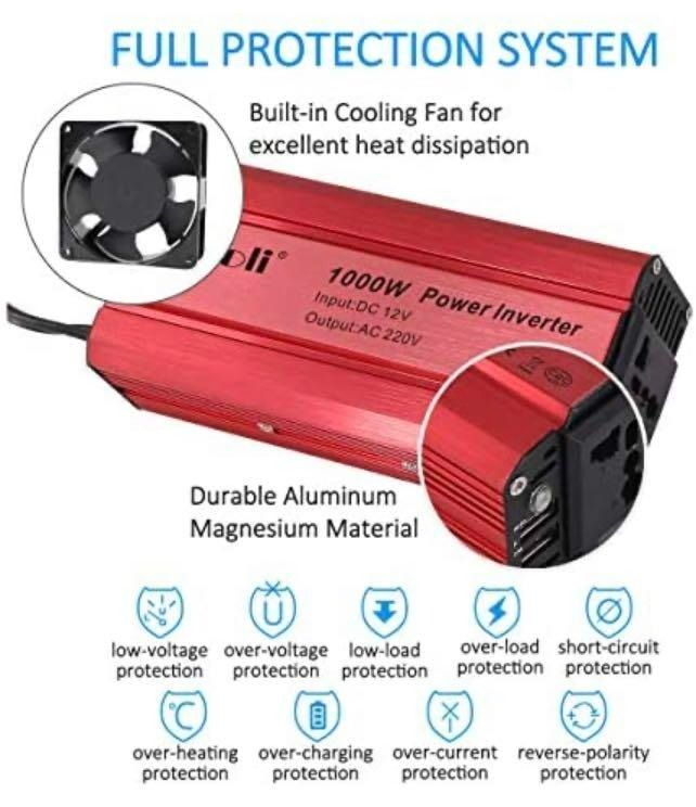 2705) imoli Power Inverter 1000W DC 12V to AC 220V 230V 240V Car ...