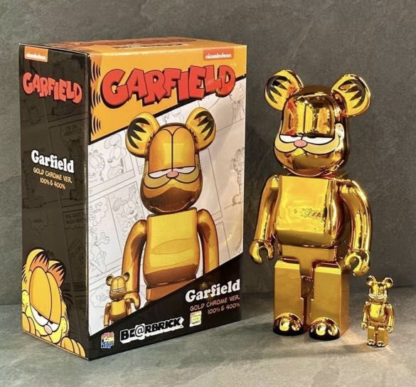 全新 Bearbrick Garfield metallic gold chrome version 400% 100% 加菲貓 電鍍金色版 ...