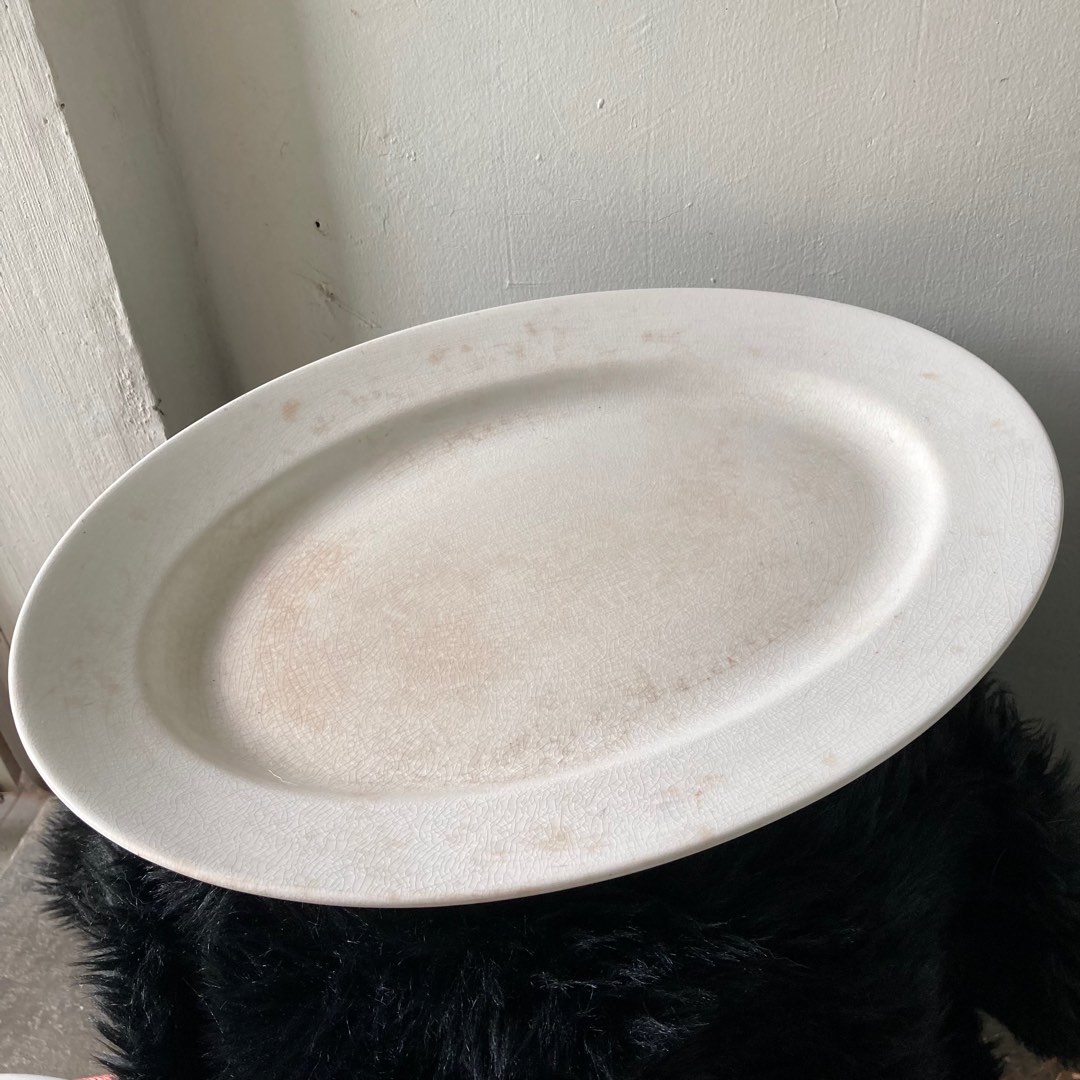 Antique Belgian Ironstone Oval Plate (Cream White), Furniture & Home ...