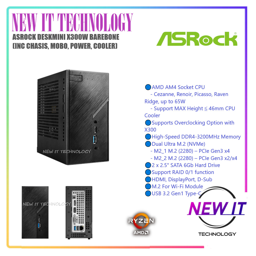 ASRock DESKMINI X300W AMD AM4 & X600W AMD AM5 Socket W/O CPU (Mobo,Psu ...
