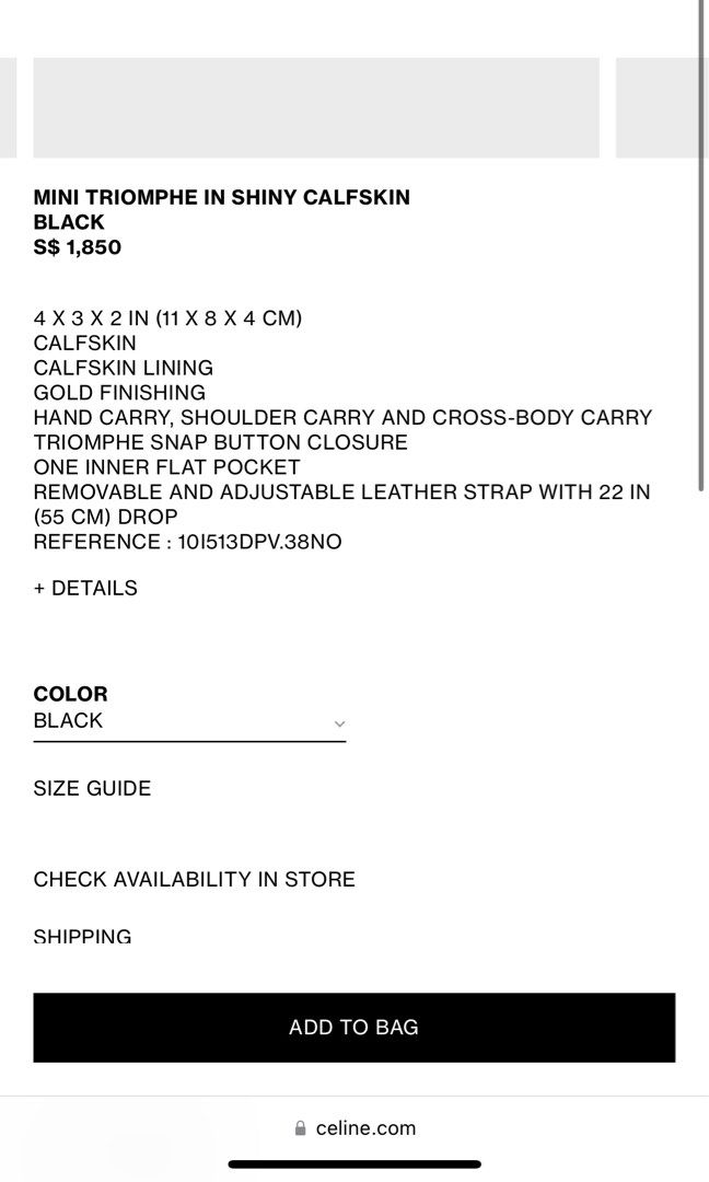 AUTHENTIC: CELINE MINI TRIOMPHE IN SHINY CALFSKIN BLACK, Women's ...